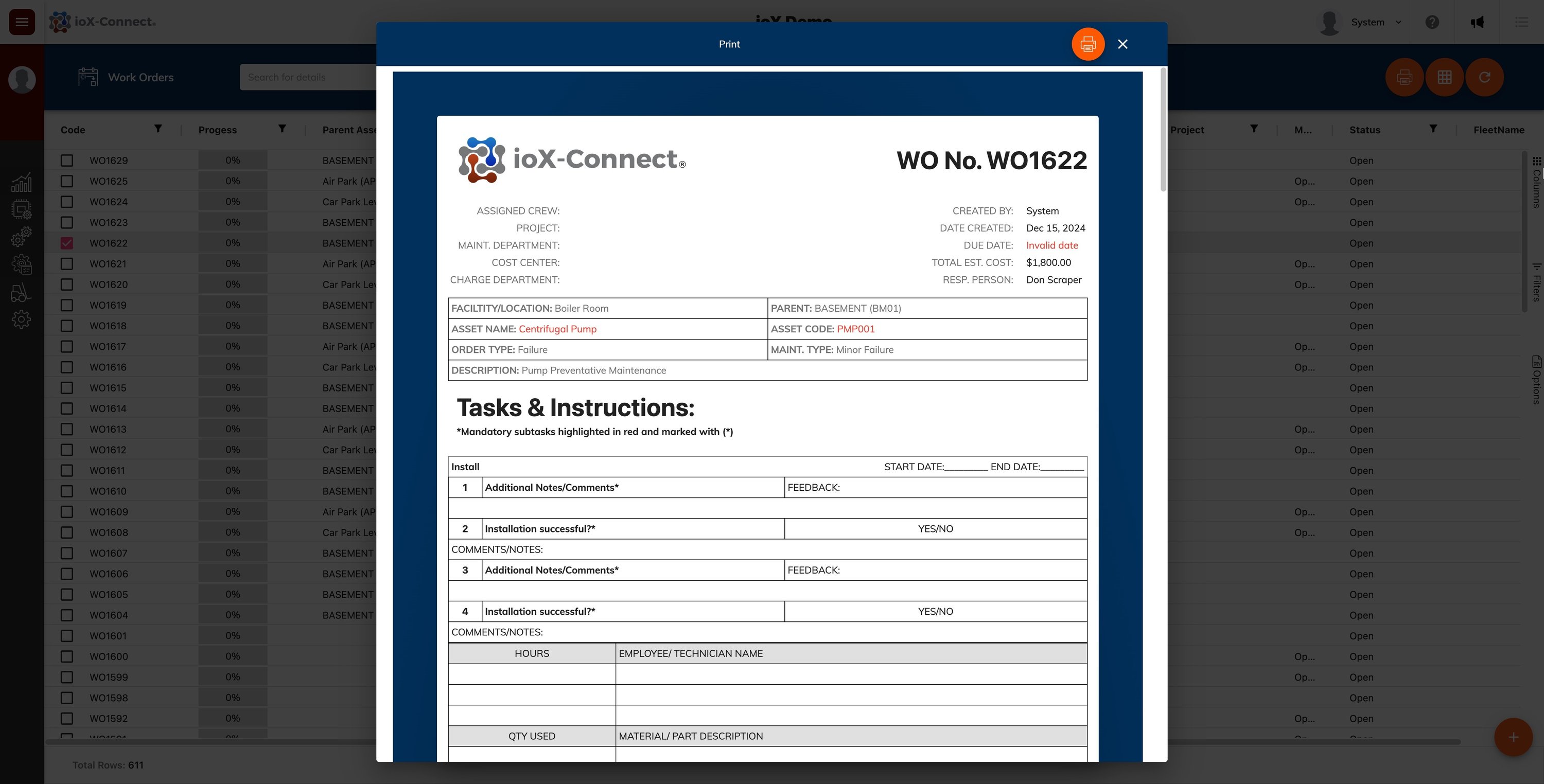 Effortless Work Order Management | Optimize Maintenance | ioX-CMMS
